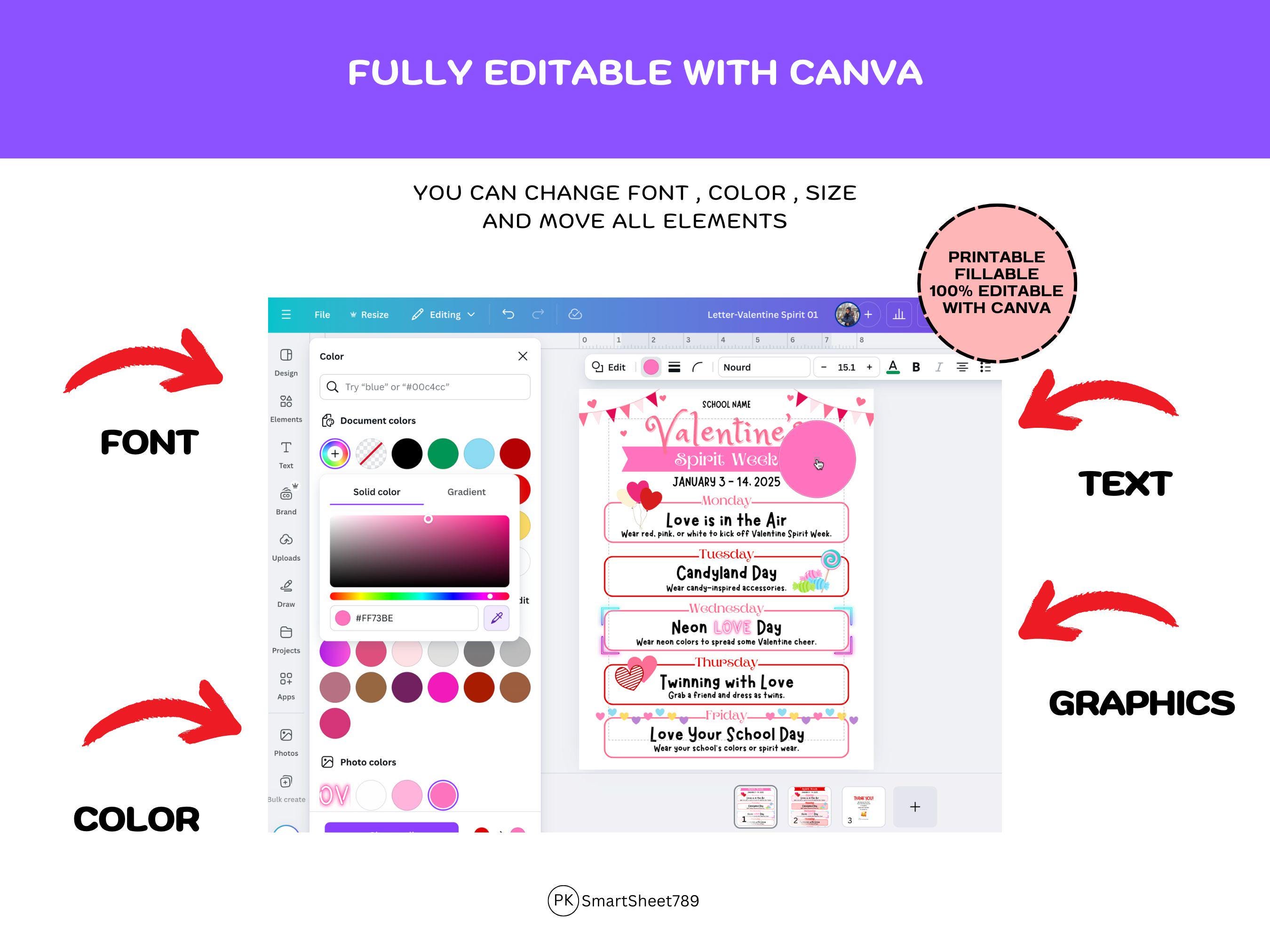 Valentines Spirit Week Flyer Editable School Spirit Week Template ...