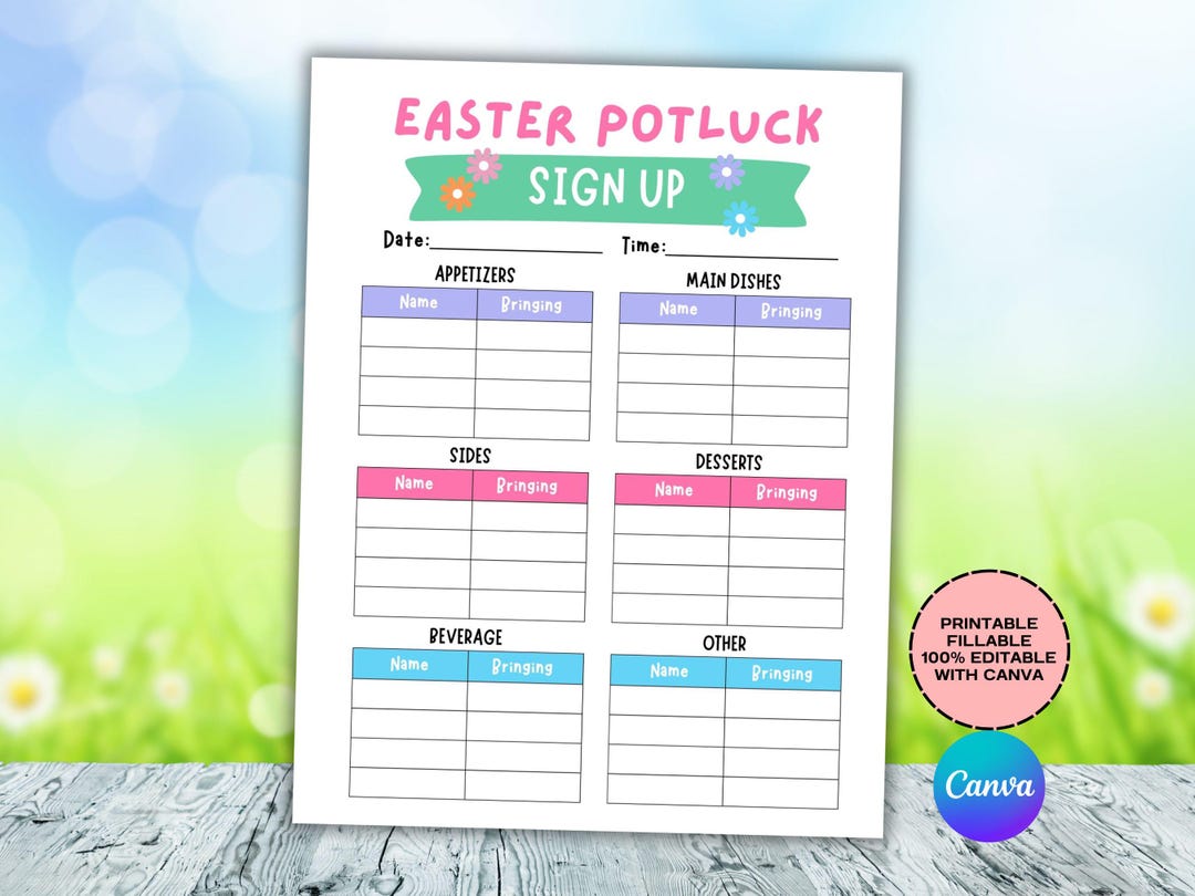 Editable Easter Signup Form, Printable Easter Potluck Sign-up Canva ...
