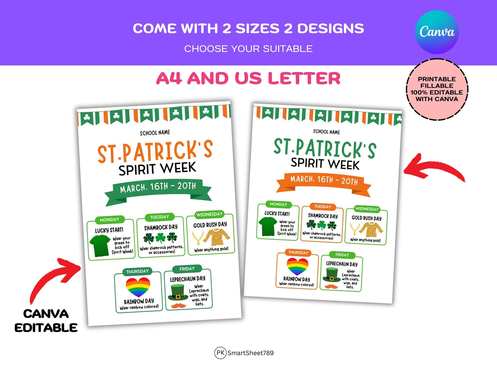 Editable St Patrick's Day Spirit Week Flyer, March Spirit Week Template ...