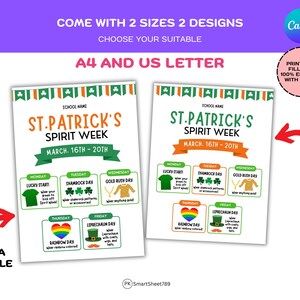 Editable St Patrick's Day Spirit Week Flyer, March Spirit Week Template ...