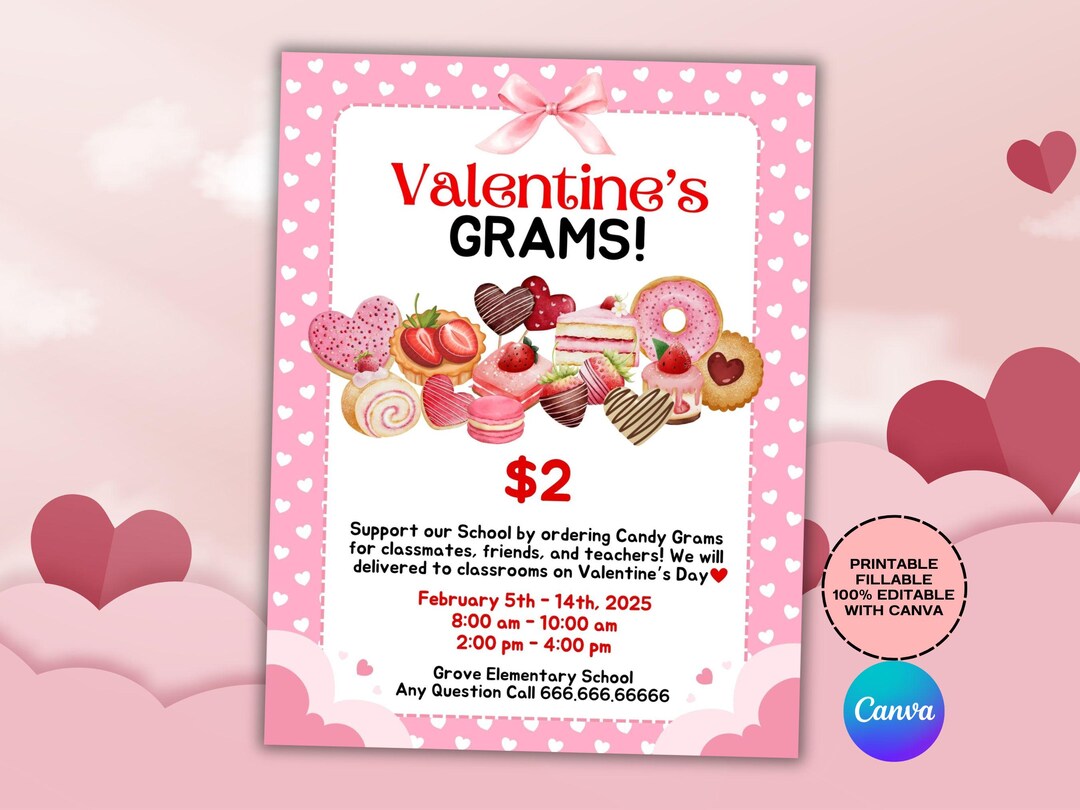 Valentines Day Grams Flyer Editable School Grams Template Itinerary ...