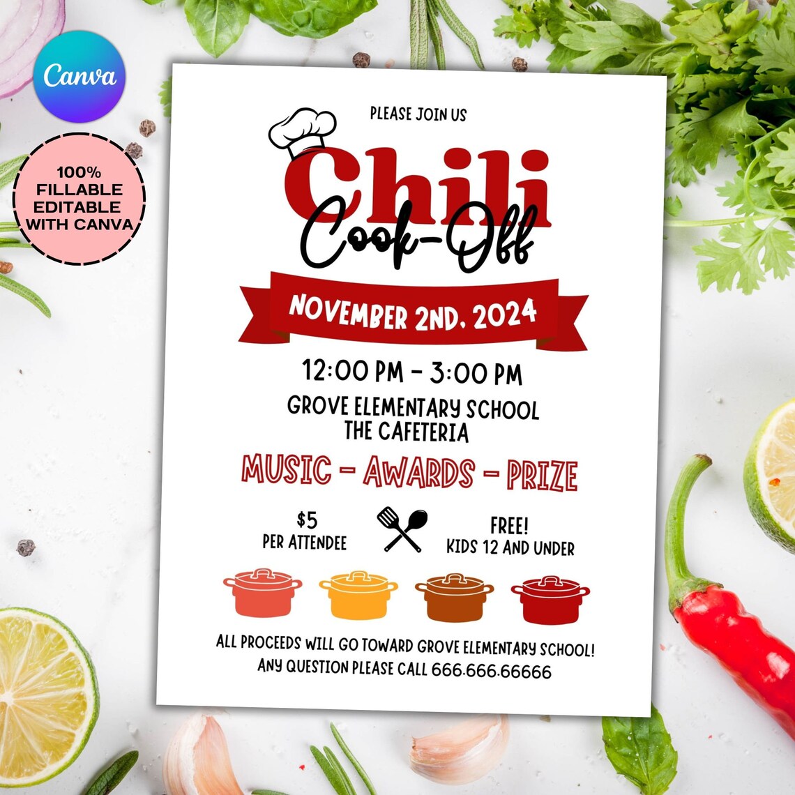 Editable Fall Chili Cook off Flyer, Hot Chili Cook off Contest ...