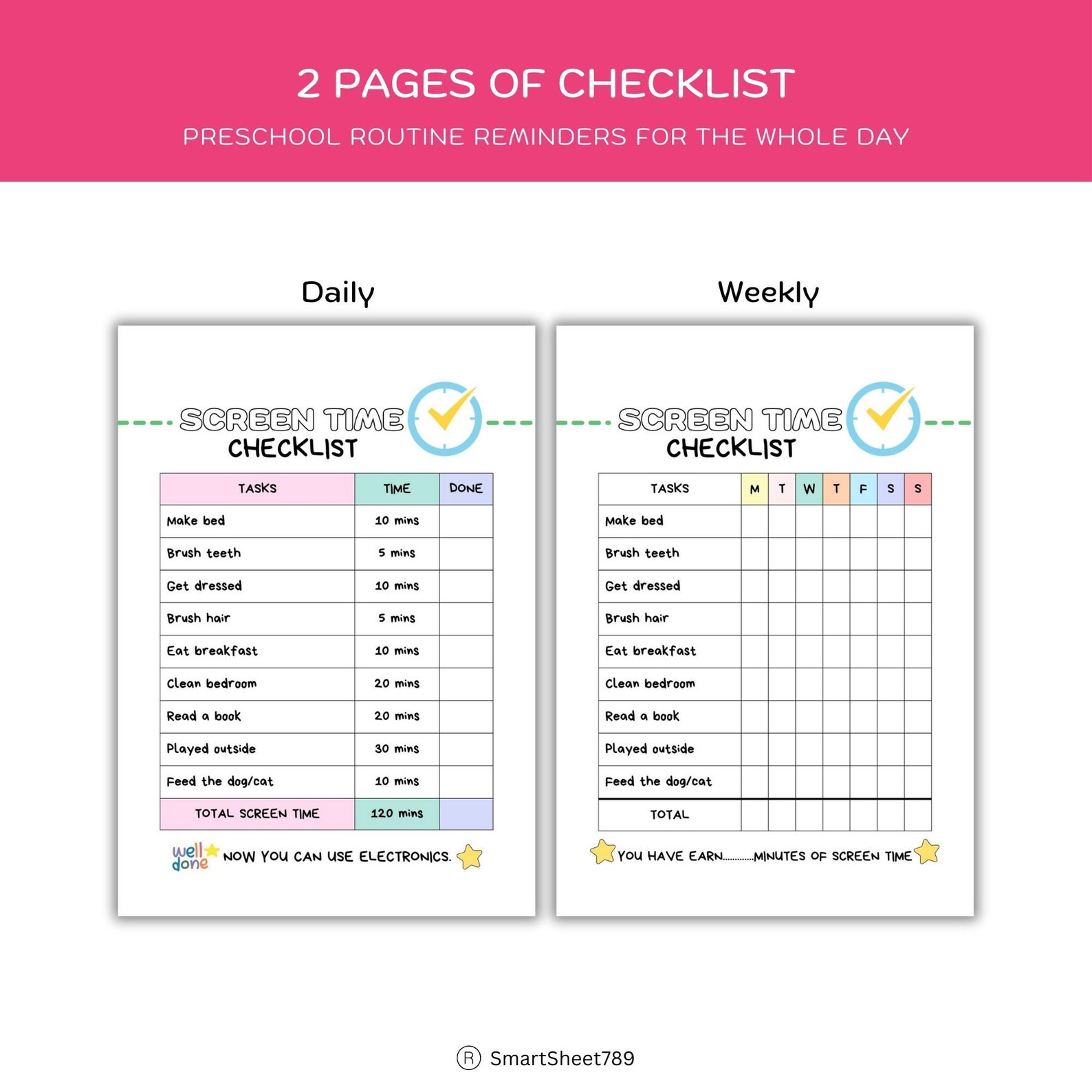 Screen Time Chart, Screen Time Checklist, Summer Screen Time, Screen ...