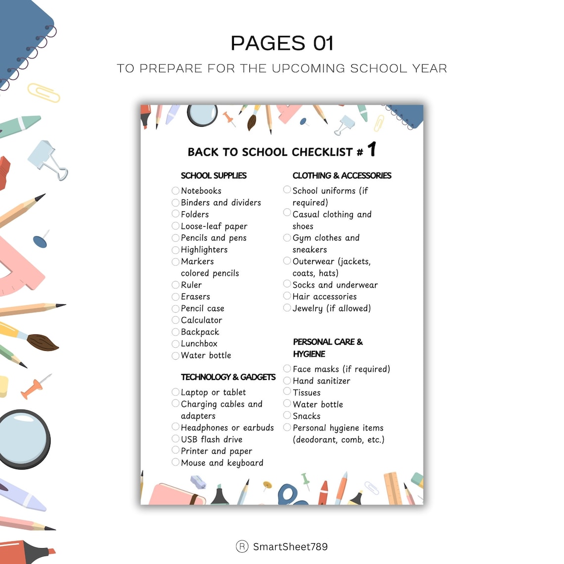 Back to School Checklist Planner: Printable School Supplies (PDF) - Etsy