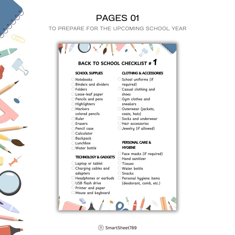 Back to School Checklist Planner: Printable School Supplies (PDF) - Etsy