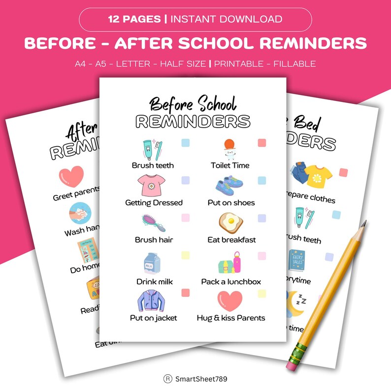 Before & After School Reminder, Before Bed Reminder, Back to School ...