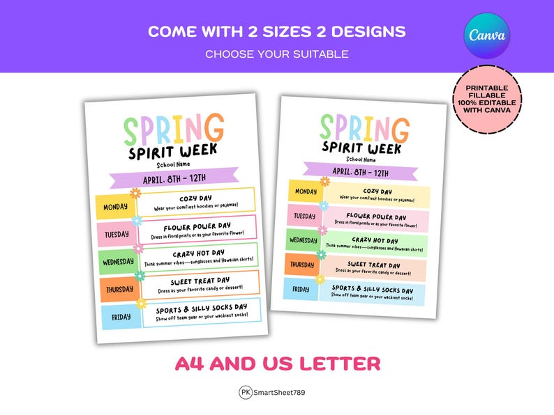 Editable Spring Spirit Week Flyer Canva Template, School Spirit ...