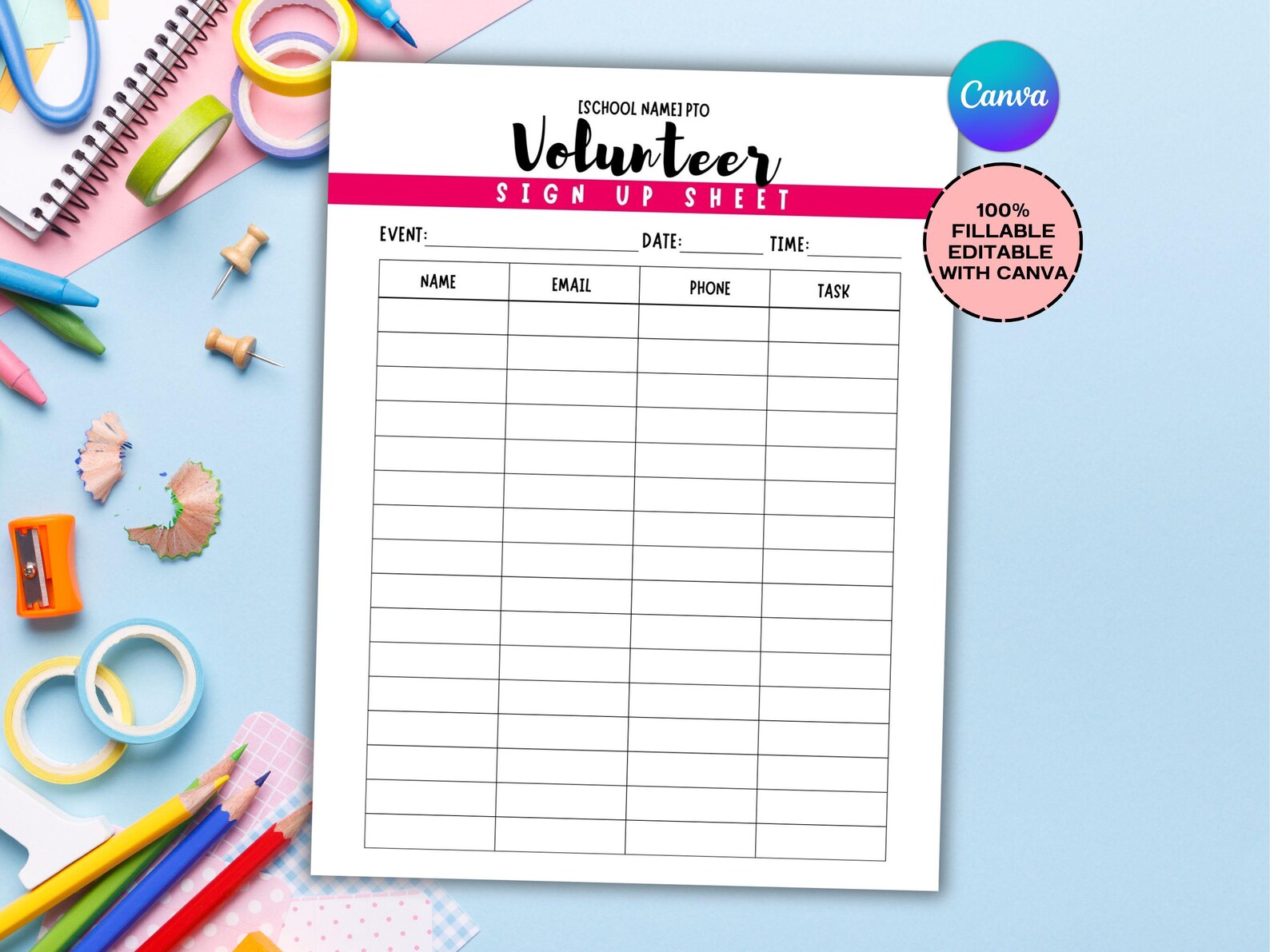 Editable PTO PTA Volunteer Sign up Sheet (printable PDF) - Etsy