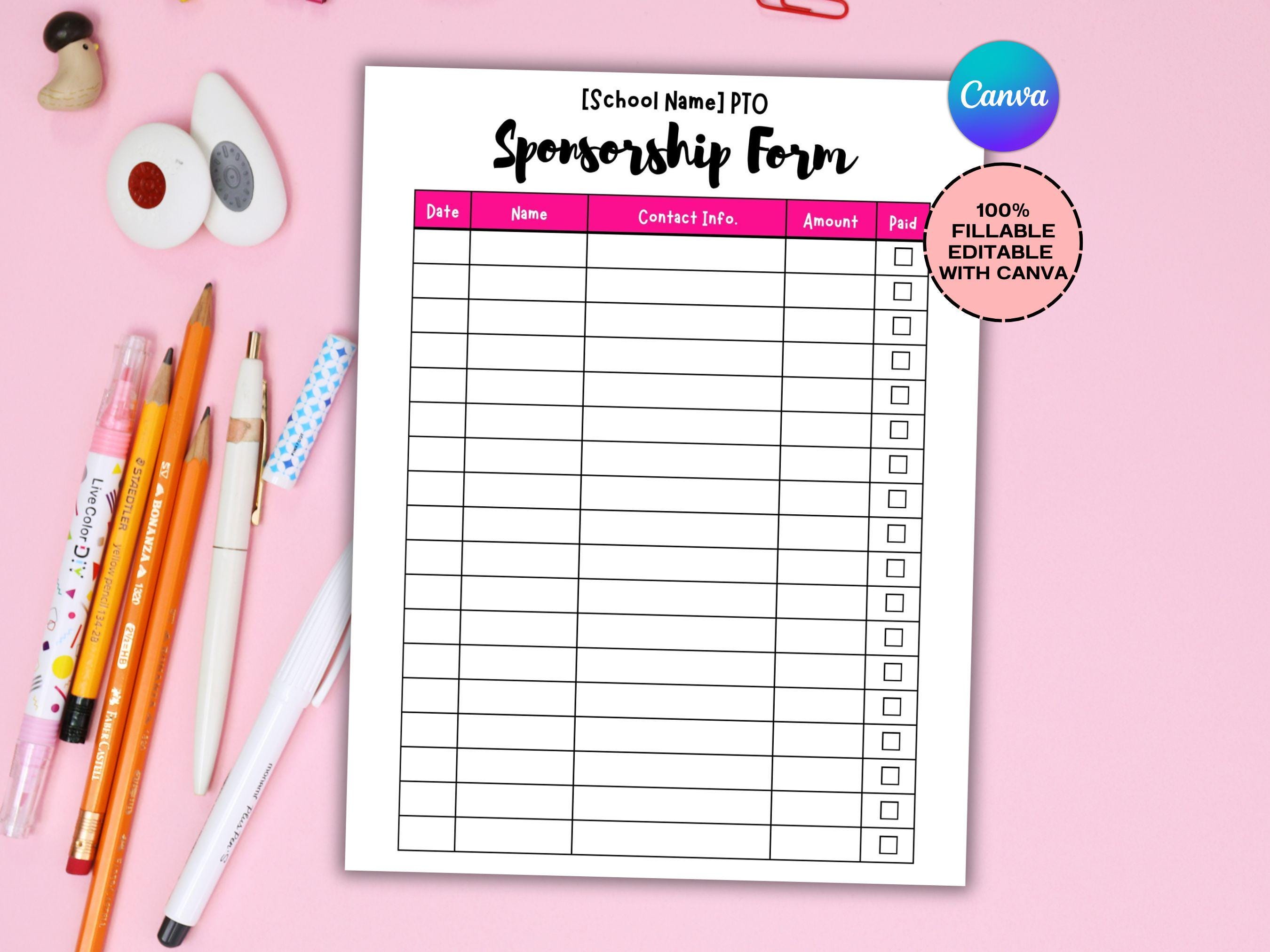Editable Sponsorship Form Template, Membership Form, Sponsorship ...