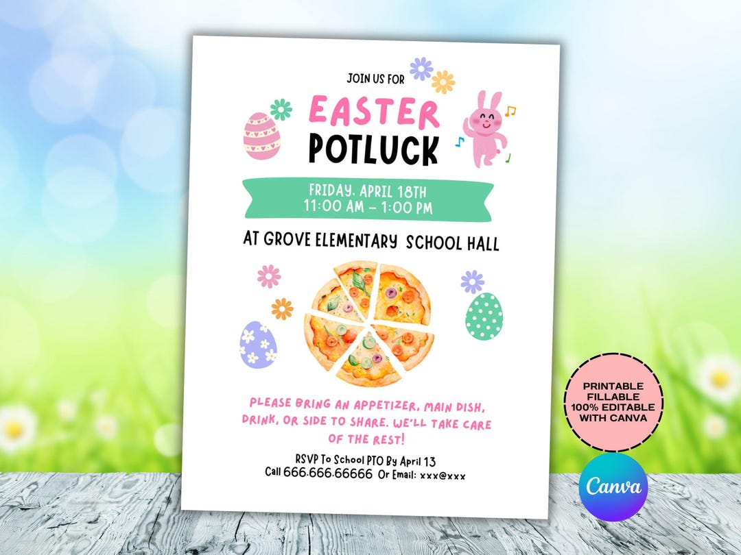 Editable Easter Potluck, Easter Potluck Invite, Spring Potluck Canva ...