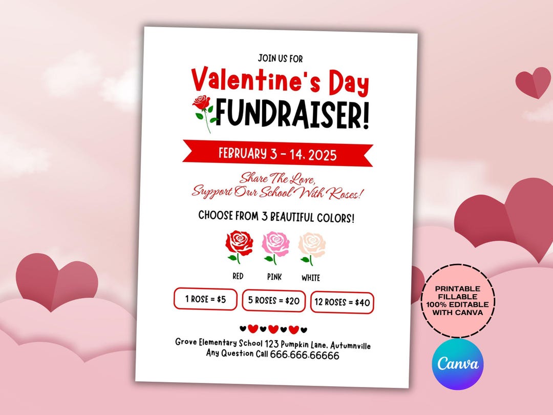 Editable Valentine's Day Rose Flower Fundraiser Flyer Community Flower ...