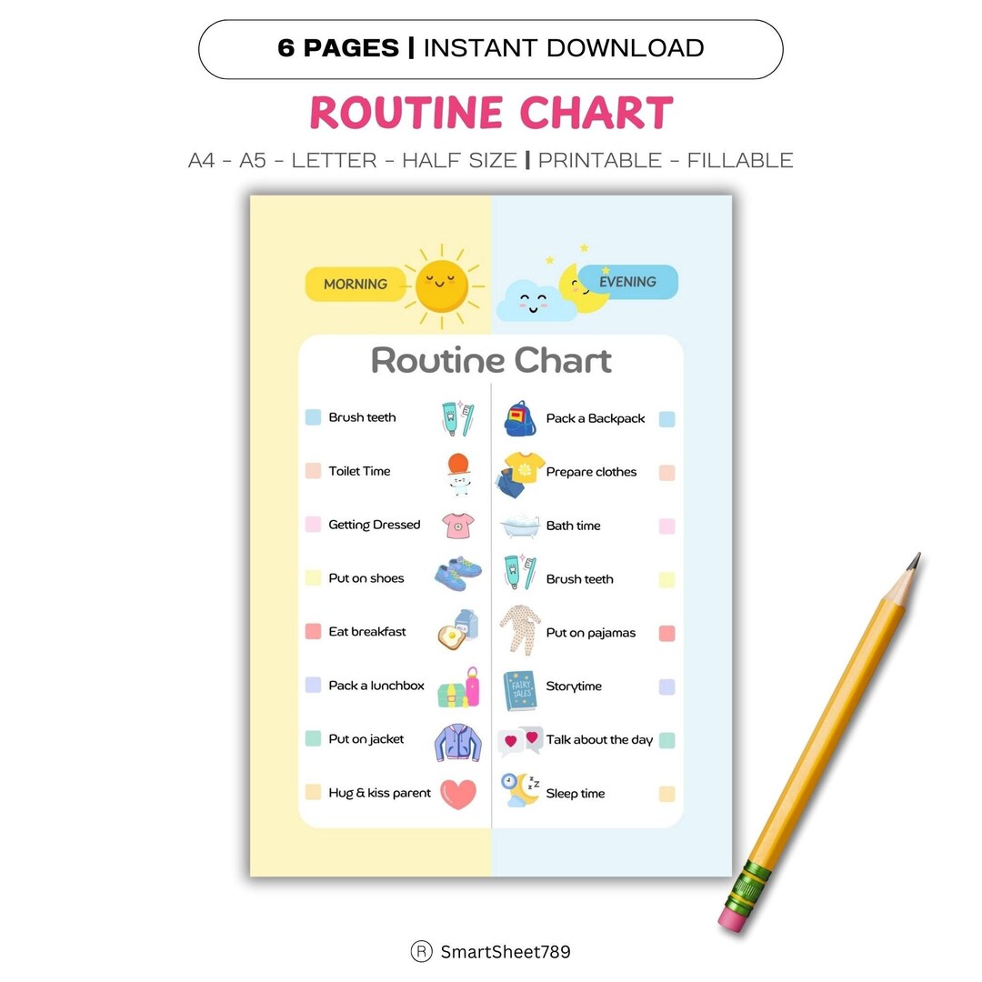 Preschool Routine Chart, Chore Chart, Bedtime Routine for Kids, Morning ...