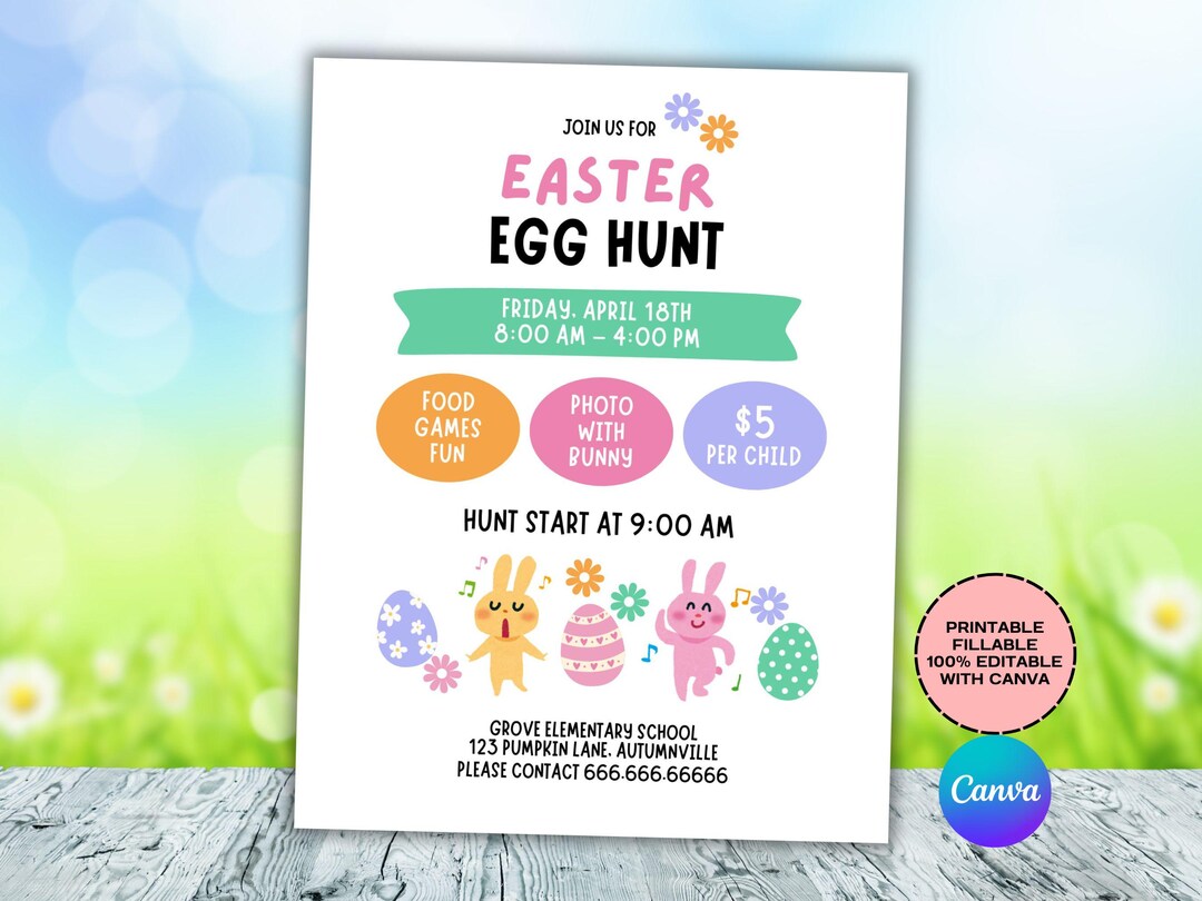 Editable Easter Egg Hunt Flyer, Easter Egg Hunt Invitation, Church ...