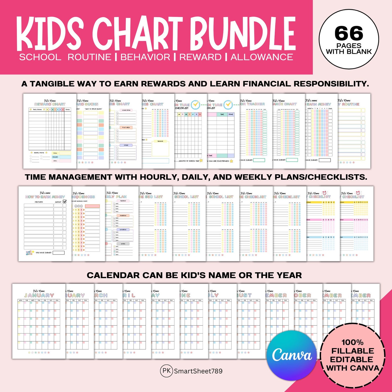 Editable Kids Chore Chart Bundle Daily Weekly Checklists, Rewards ...