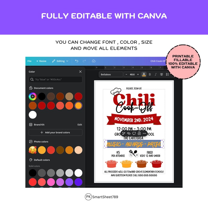 Editable Fall Chili Cook-off Flyer: Canva Template (digital Download ...
