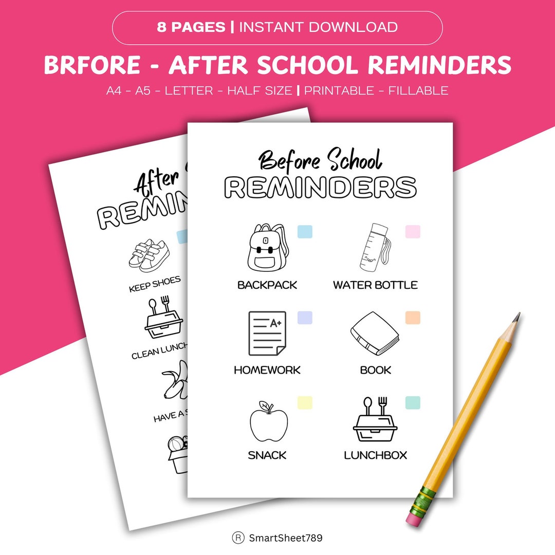 Before & After School Reminder, Back to School Planner, Kids List ...