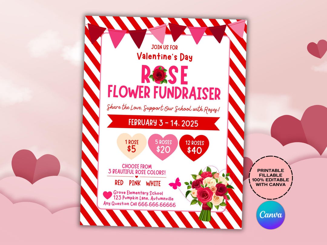 Editable Valentine's Day Rose Flower Fundraiser Flyer Community Flower ...