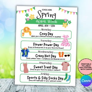Editable Spring Spirit Week Flyer Canva Template, School Spirit ...