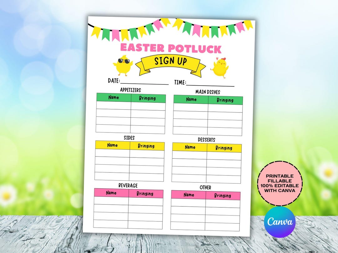 Editable Easter Signup Form, Printable Easter Potluck Sign-up Canva ...