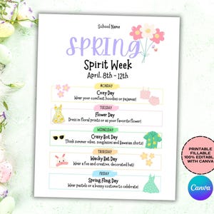 Editable Spring Spirit Week Flyer Canva Template, School Spirit ...