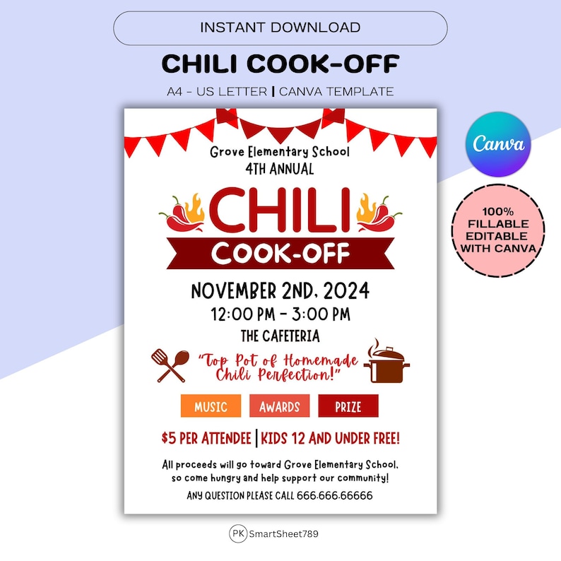 Editable Fall Chili Cook off Flyer, Hot Chili Cook off Contest ...