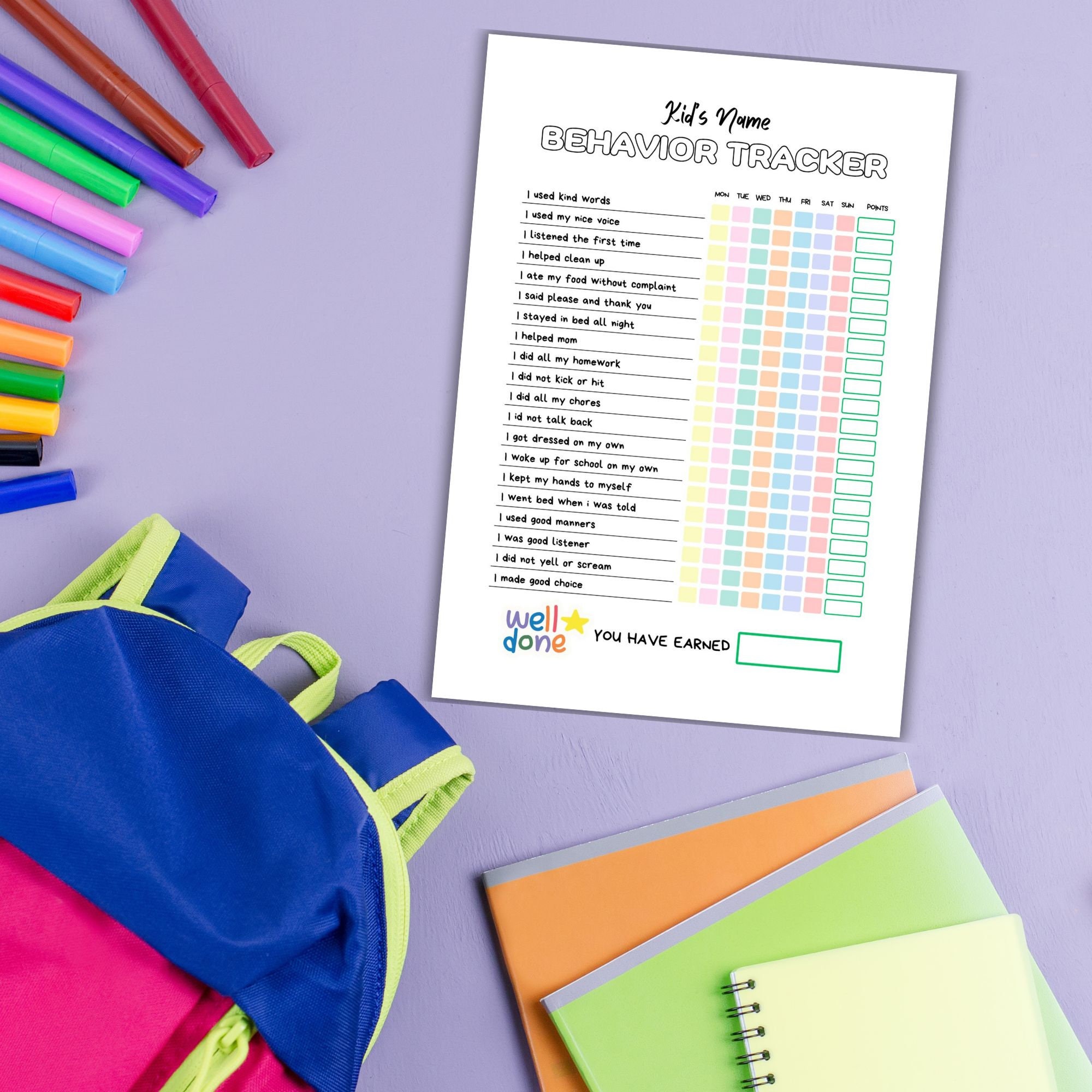 Behavior Tracker Chart for Kids, Kids Behavior Management, Children ...