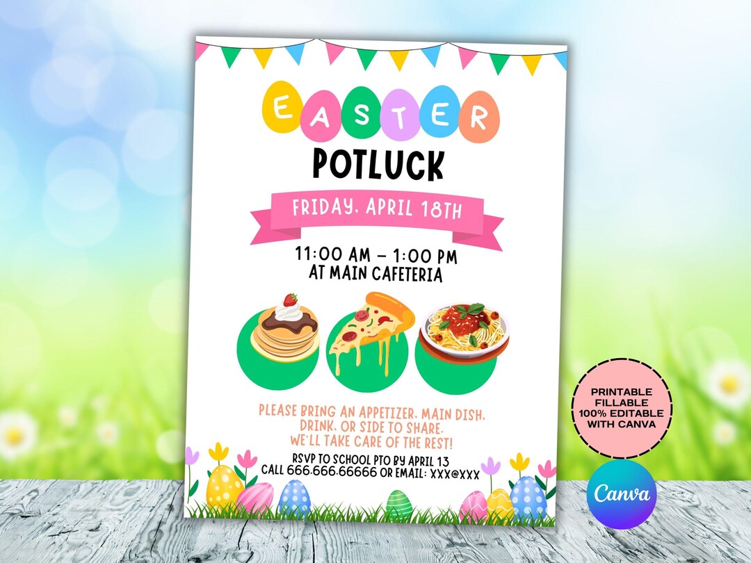 Editable Easter Potluck, Easter Potluck Invite, Spring Potluck Canva ...