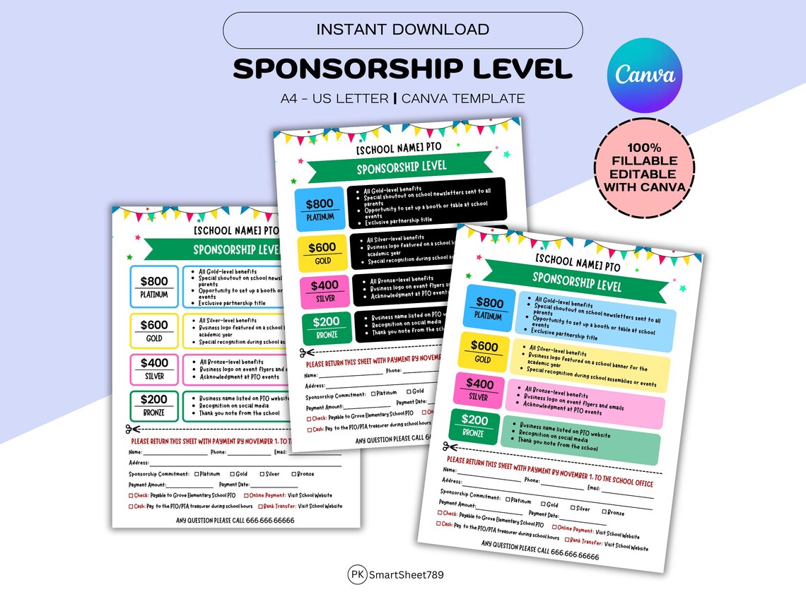 Sponsorship Level Flyer Printable Club Sponsorship Level Editable ...