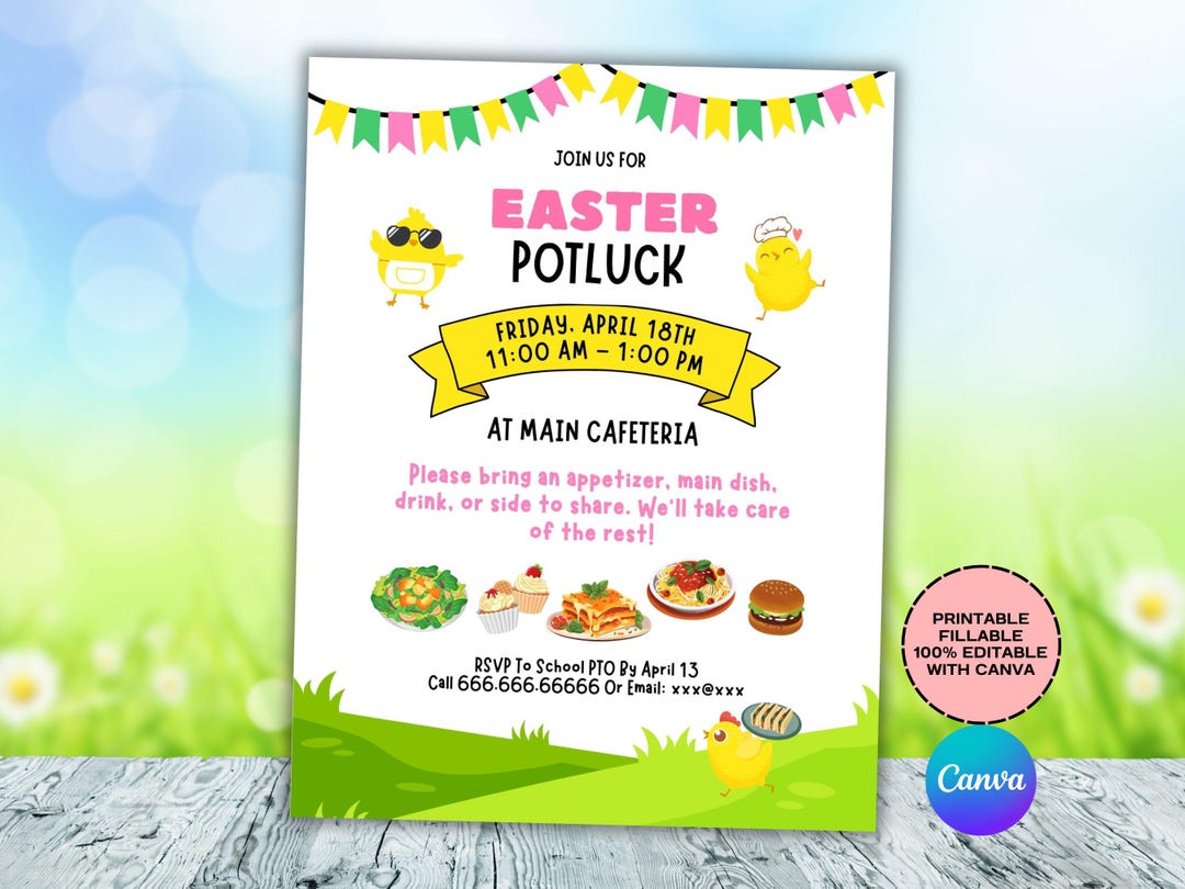 Editable Easter Potluck, Easter Potluck Invite, Spring Potluck Canva ...