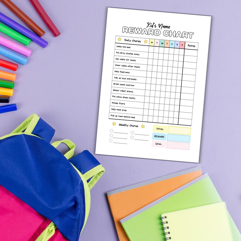 Kids Reward Chart, Preschool List, Back to School, 5-7 Year Olds To-do ...