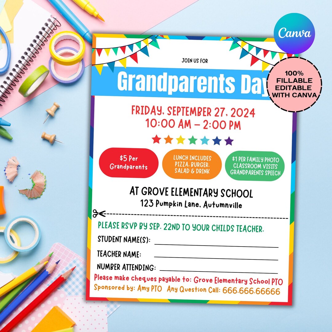 Grandparents Day Flyer: School Event Invitation (CANVA Editable ...