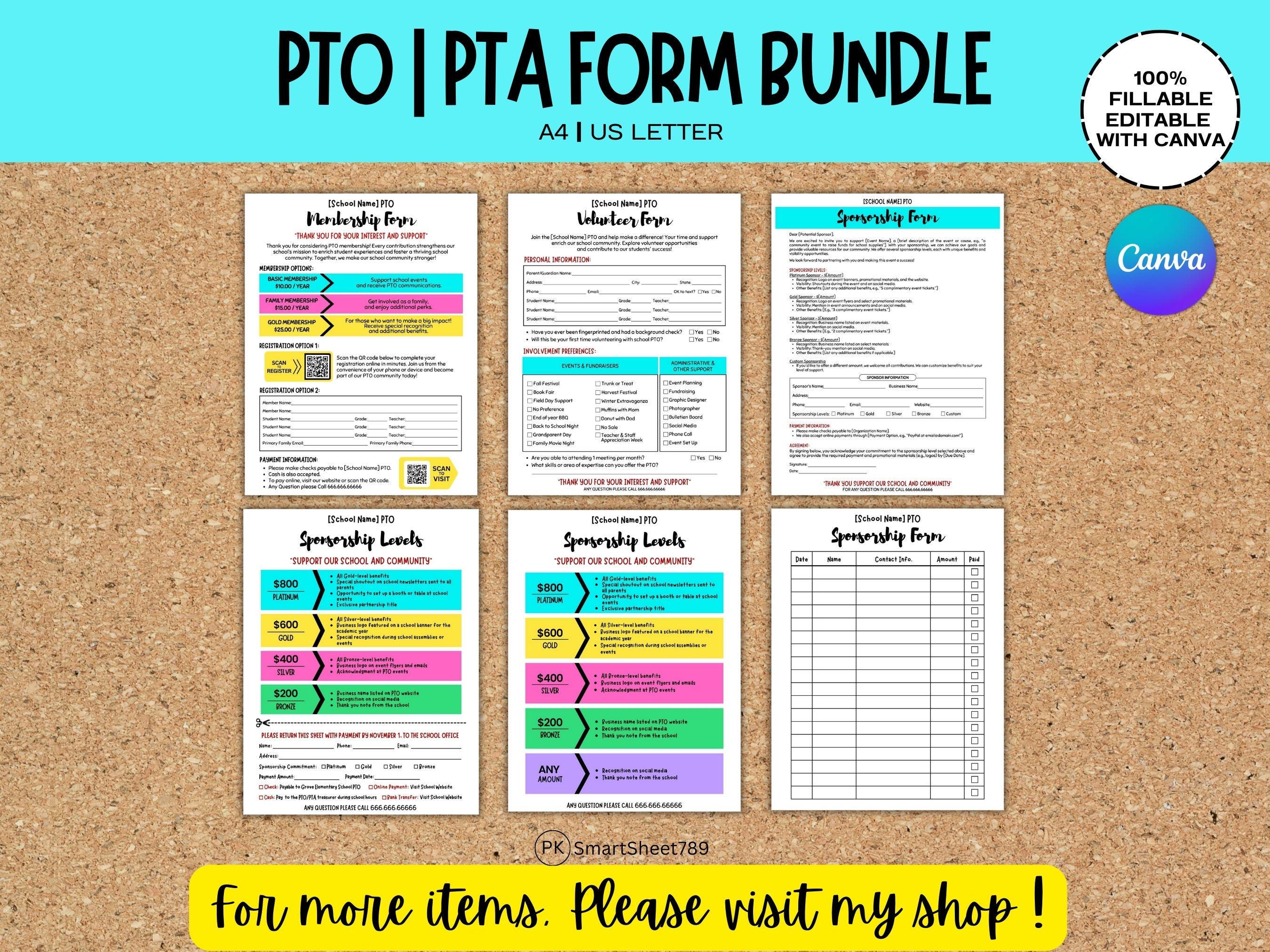 Editable PTO PTA Membership Form Flyer Template (CANVA) - Etsy
