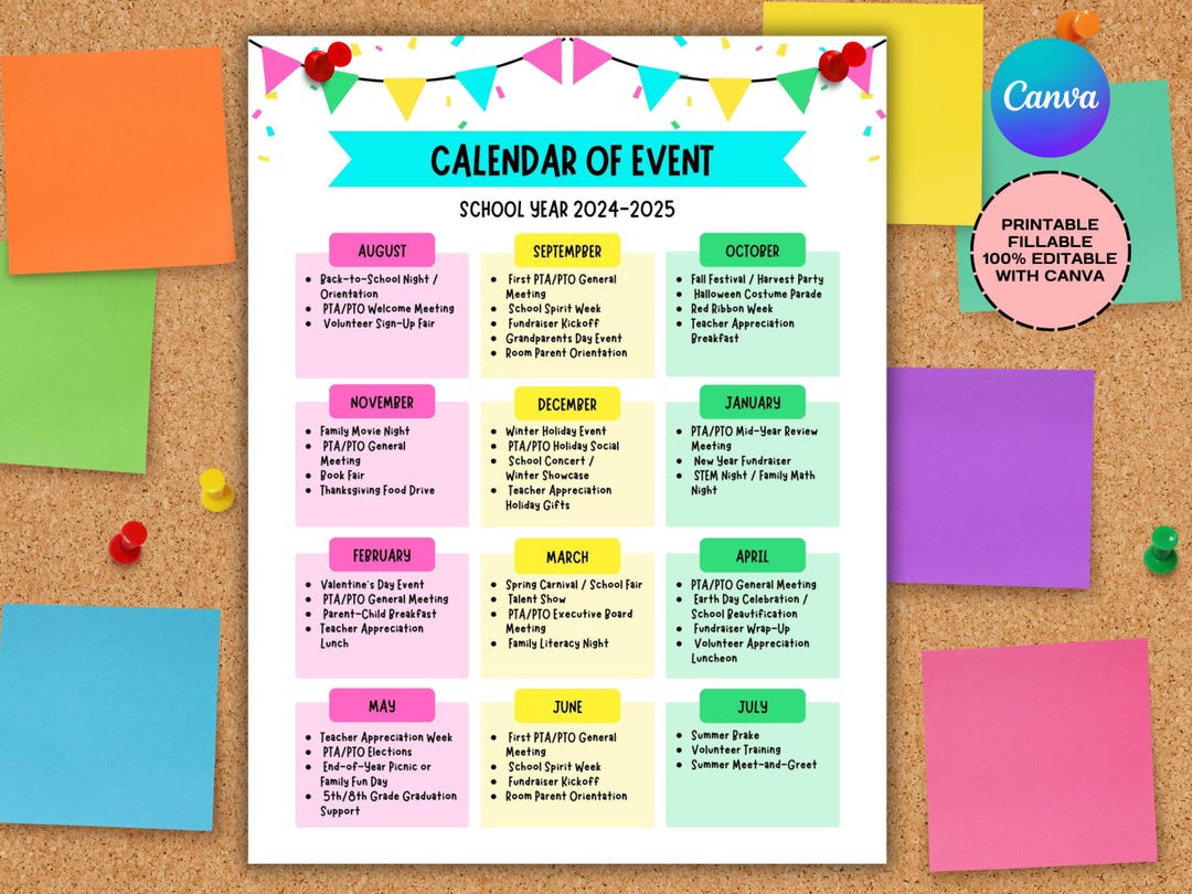 Editable School Calendar: PTA/PTO Events Flyer (canva Template) - Etsy