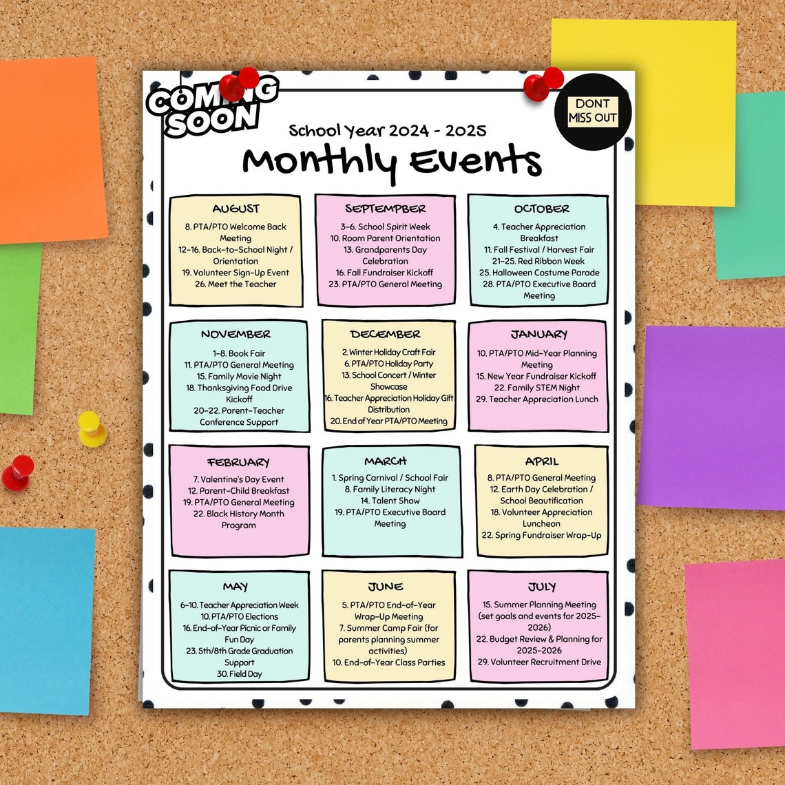 Calendar of Events, School Events Calendar Flyer, PTA Monthly Calendar ...