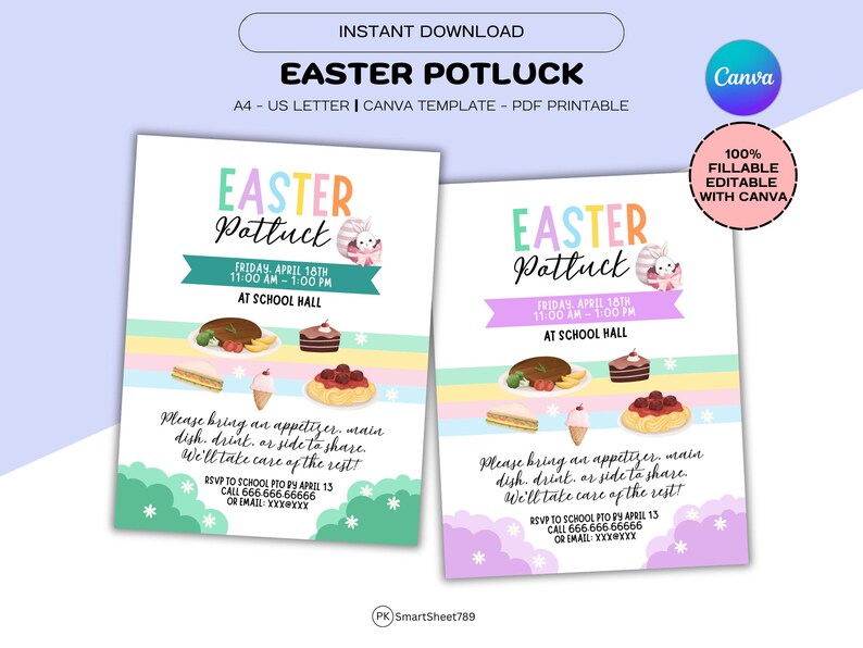 Editable Easter Potluck, Easter Potluck Invite, Spring Potluck Canva ...