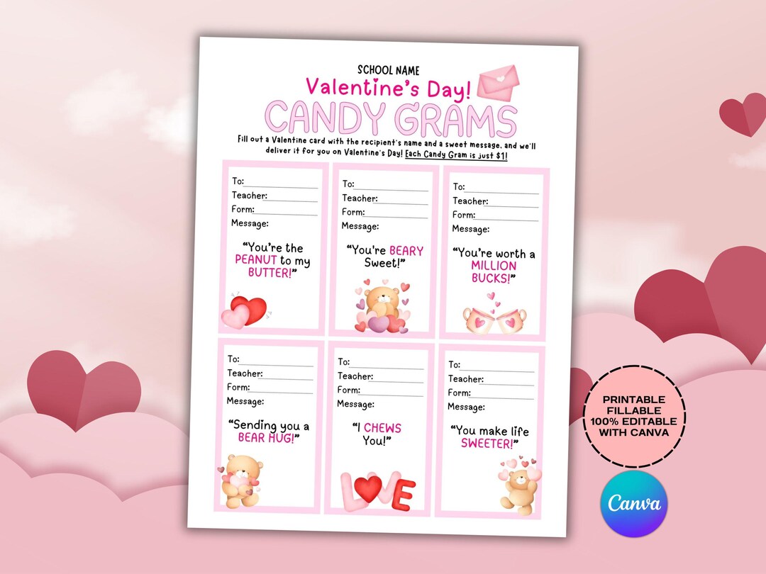 Valentine Candy Gram Valentine Gram Candy Grams Candy Gram Template ...