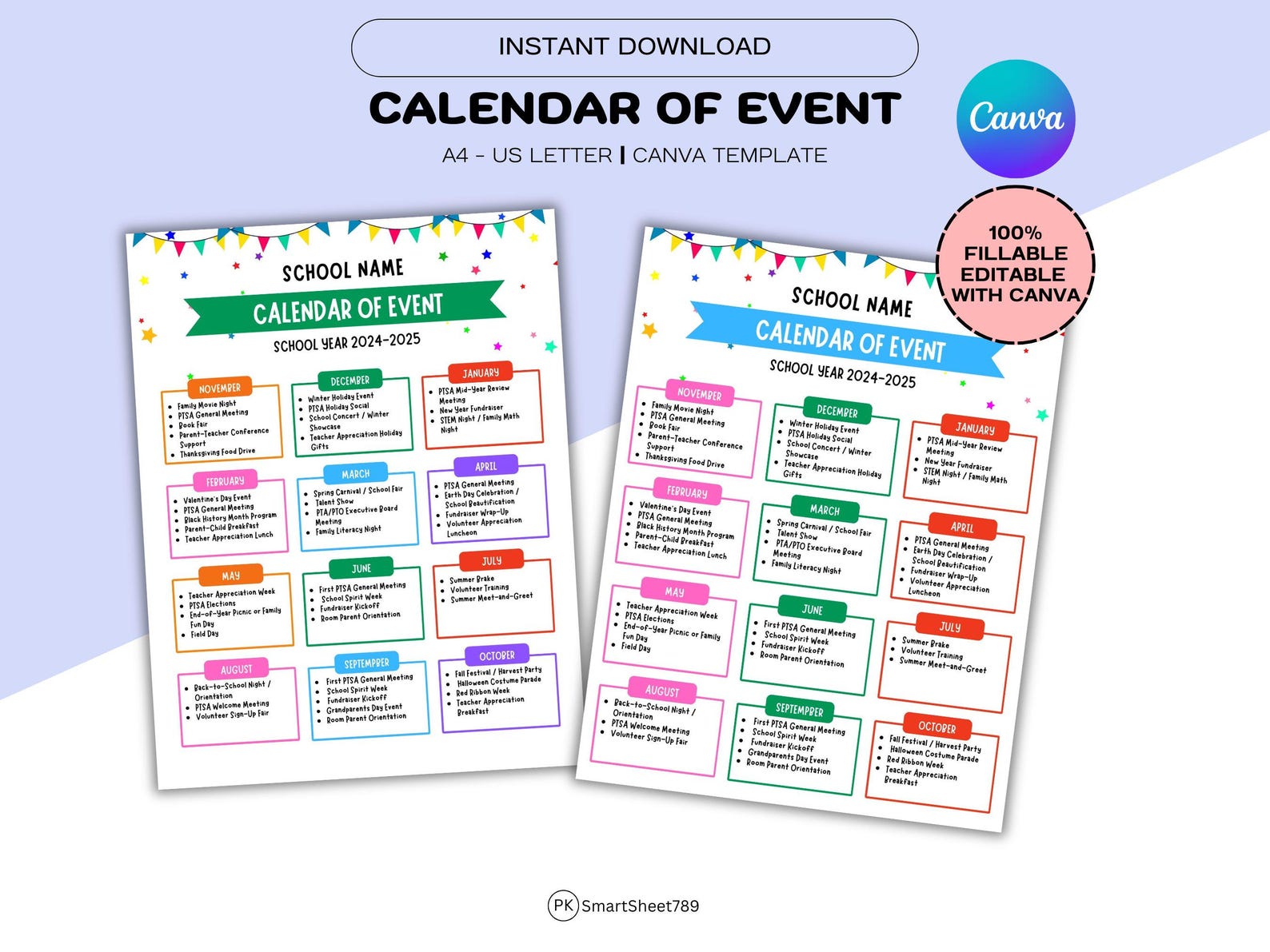 Editable School Calendar Flyer: PTA/PTO Events (canva Digital Download ...