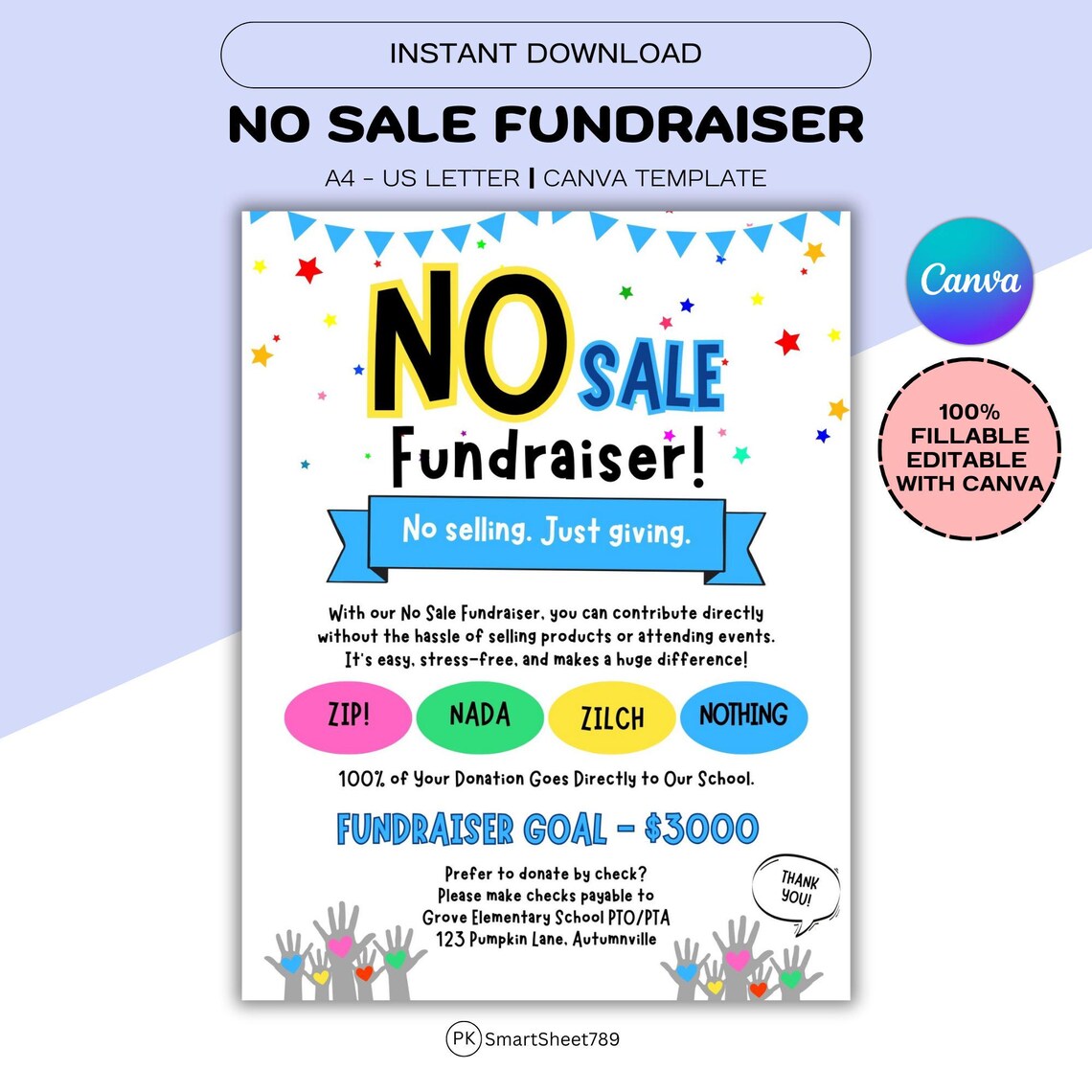 No-sale Fundraiser Flyer Template: Editable School PTA Church Charity ...