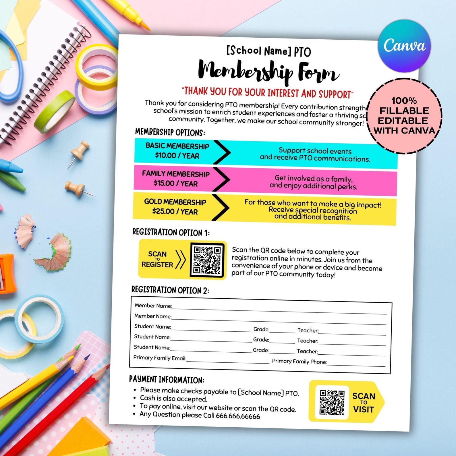 Editable PTO PTA Membership Form Flyer Template (digital Download) - Etsy