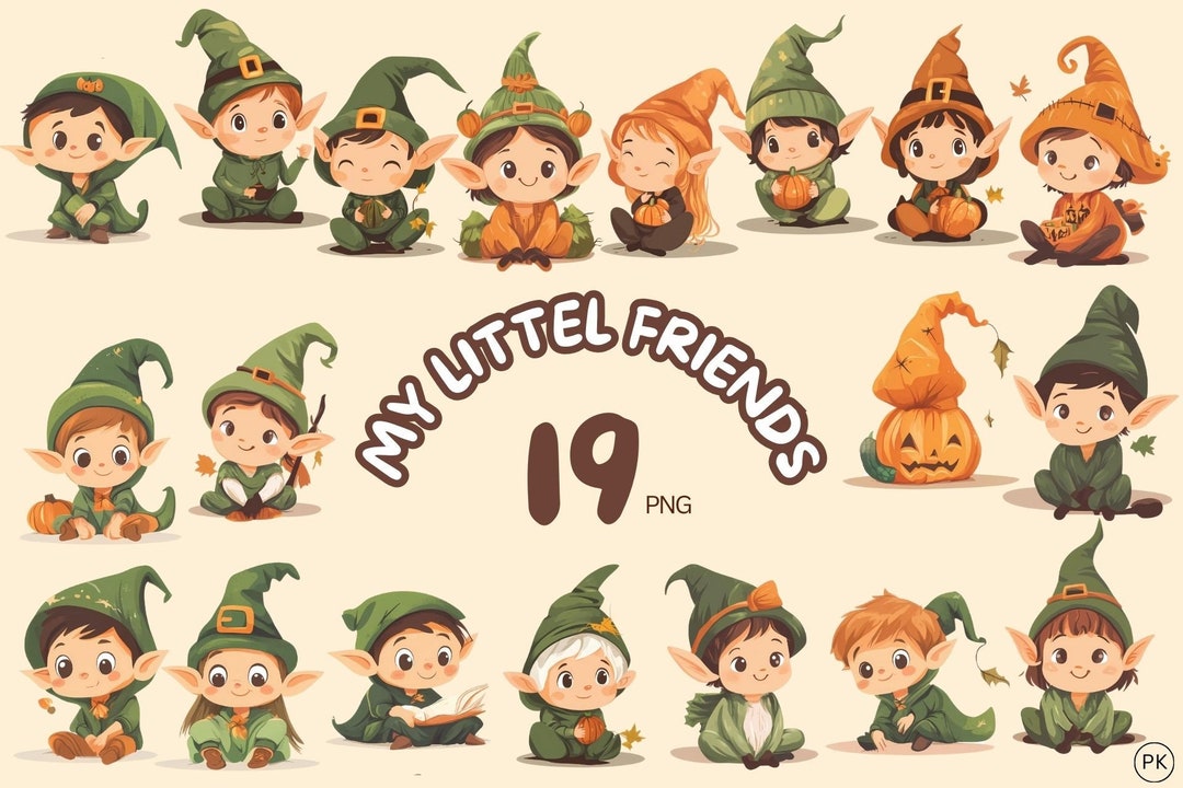 19 Halloween Elves Watercolor Clipart PNG Digital Download, Halloween ...