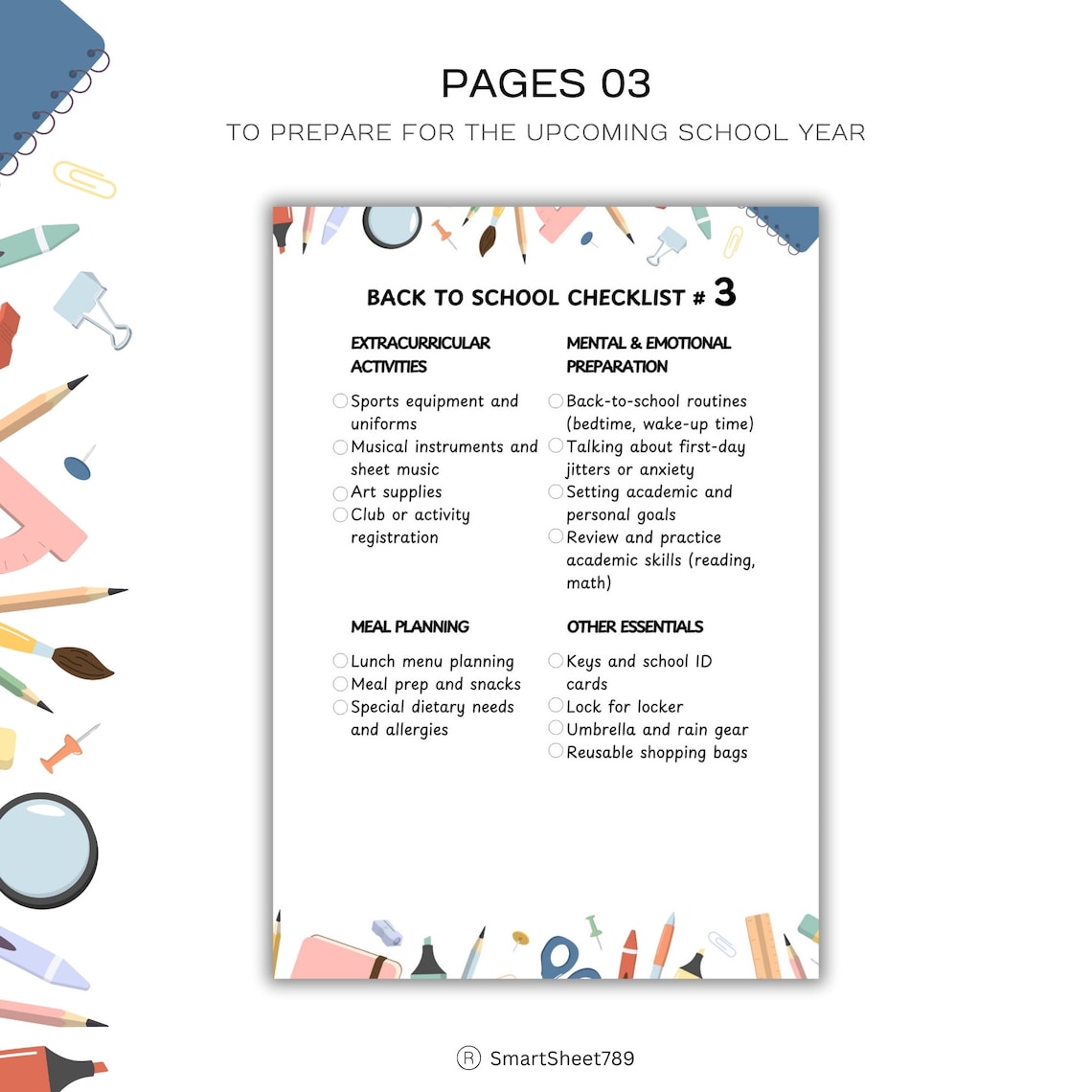 Back to School Checklist Planner: Printable School Supplies (PDF) - Etsy