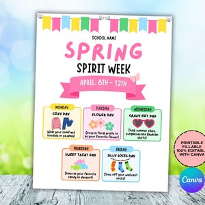 Editable Spring Spirit Week Flyer Canva Template, School Spirit ...