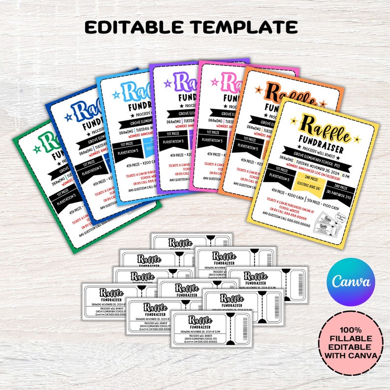 Editable Raffle Fundraiser Flyer Template: School, Church, Charity ...