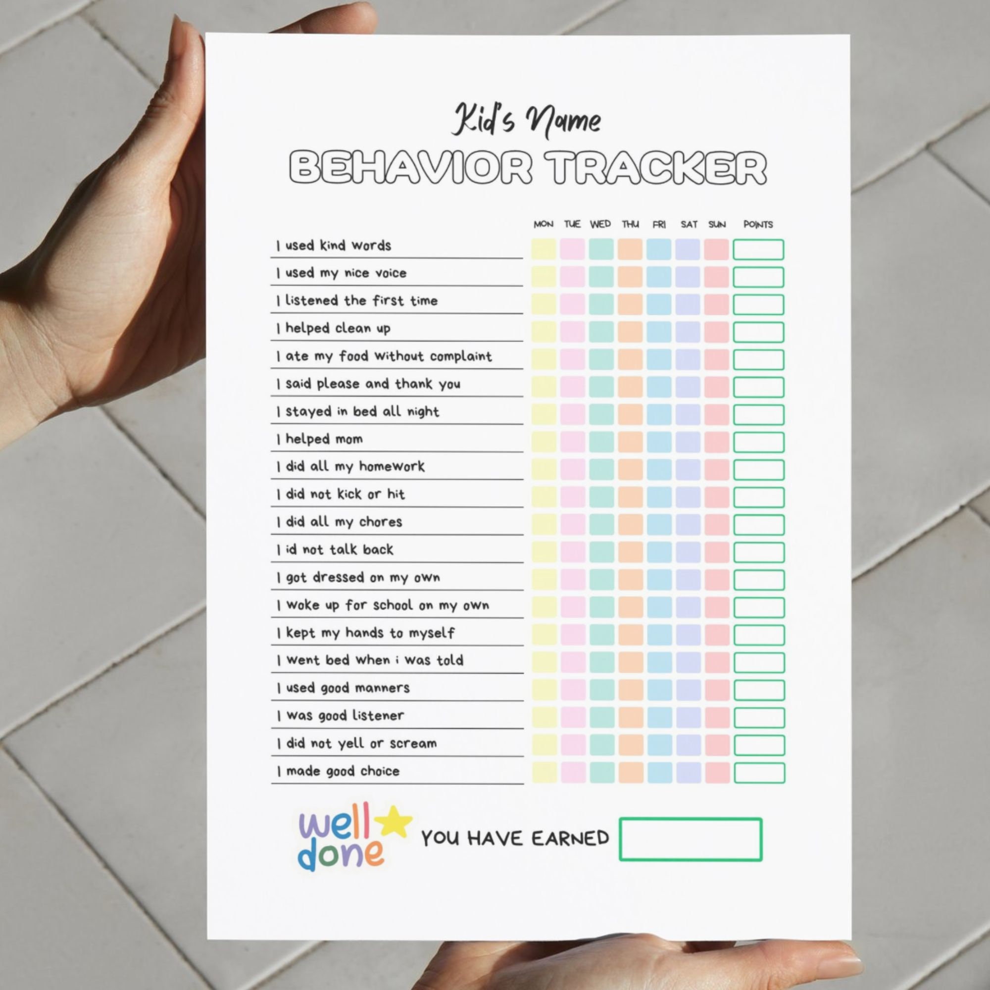Behavior Tracker Chart for Kids, Kids Behavior Management, Children ...