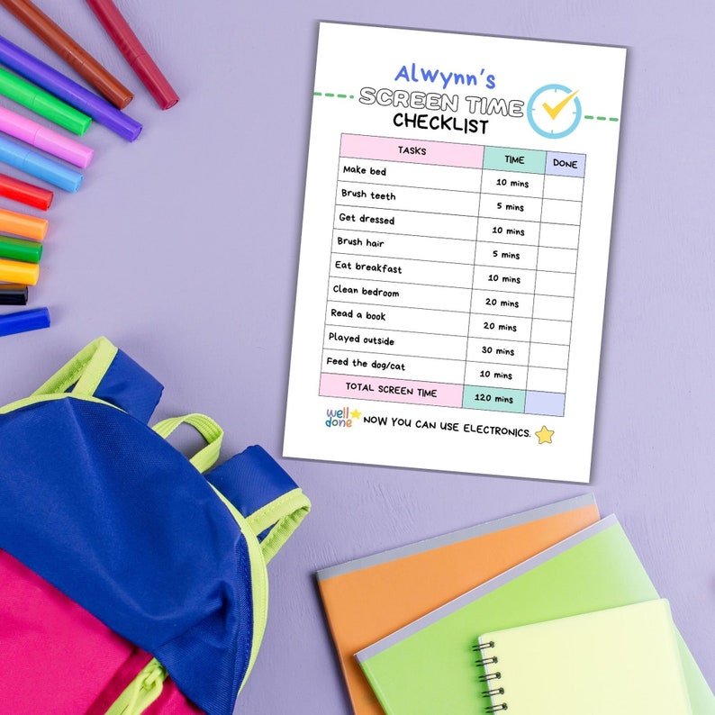 Screen Time Chart, Screen Time Checklist, Summer Screen Time, Screen ...