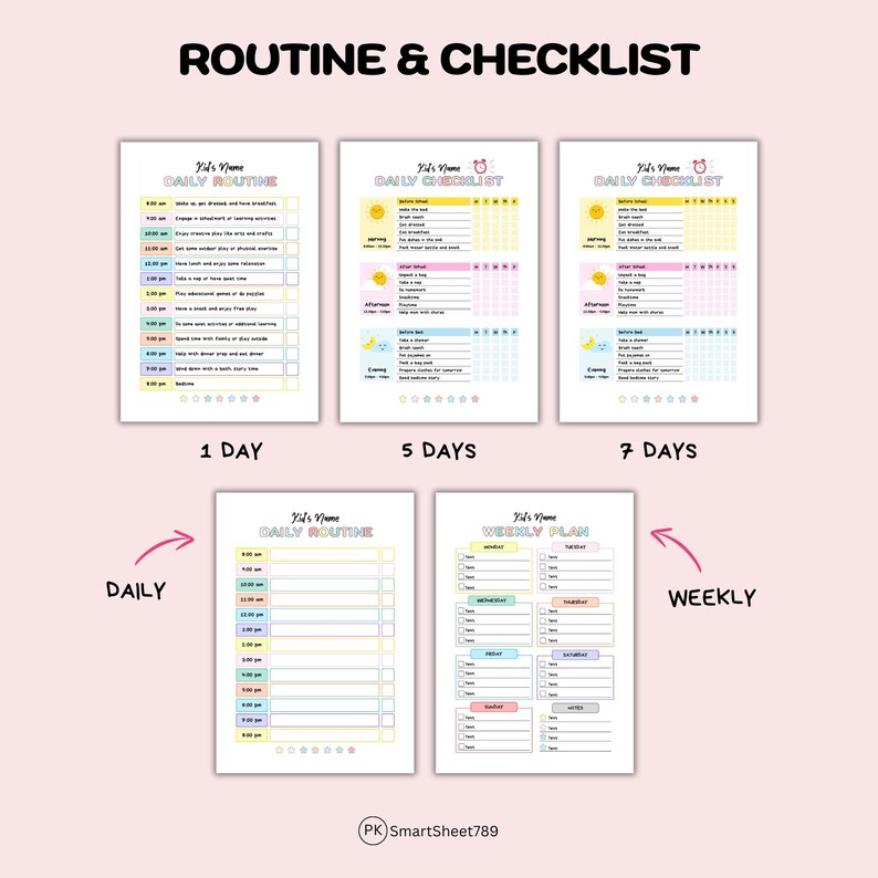 Editable Kids Chore Chart Bundle Daily Weekly Checklists, Rewards ...