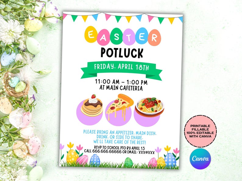 Editable Easter Potluck, Easter Potluck Invite, Spring Potluck Canva ...