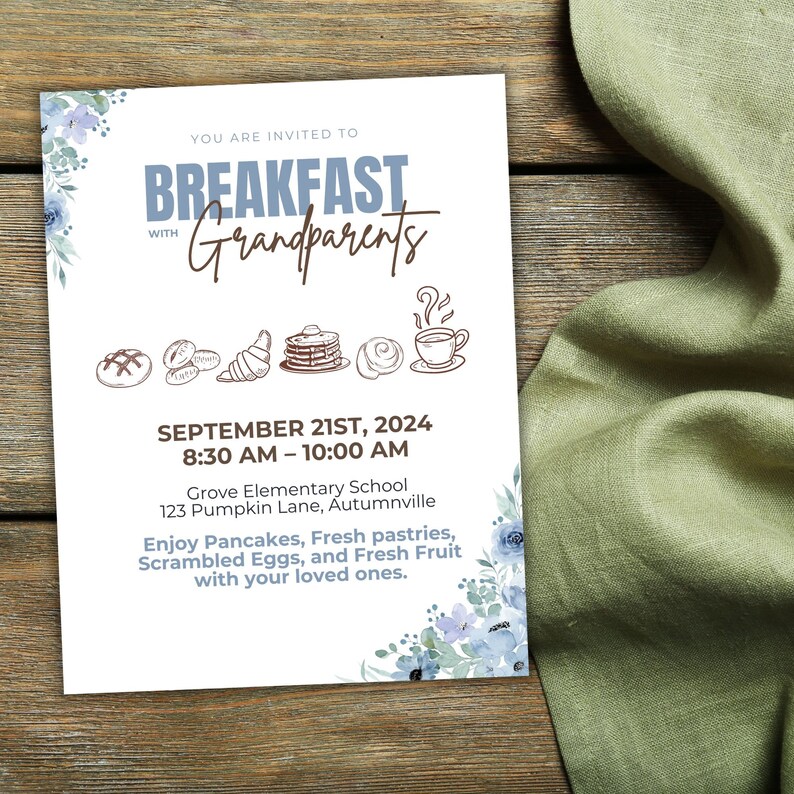 Grandparents Day Breakfast Flyer: School Event Invitation (digital ...