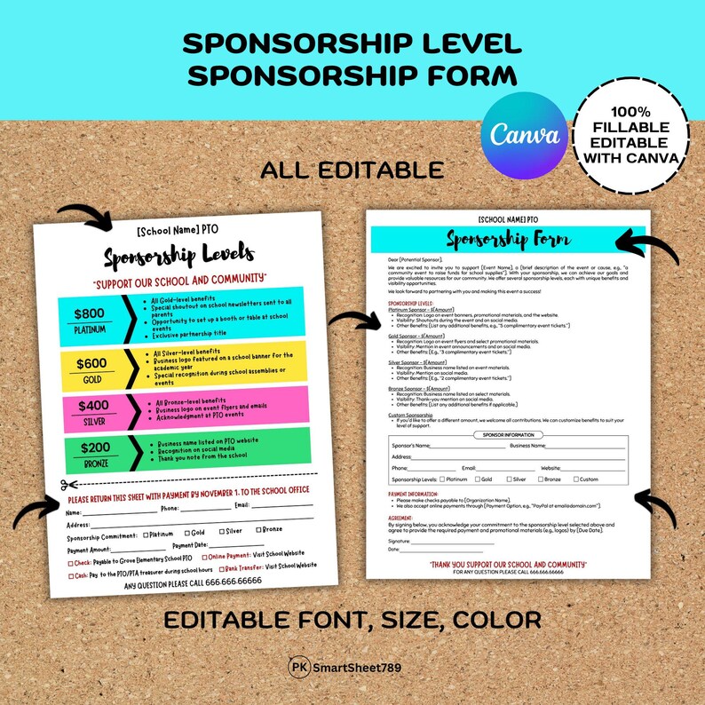 PTO PTA Membership Form Flyer Printable Volunteer Form Editable ...