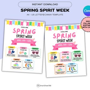 Editable Spring Spirit Week Flyer Canva Template, School Spirit ...